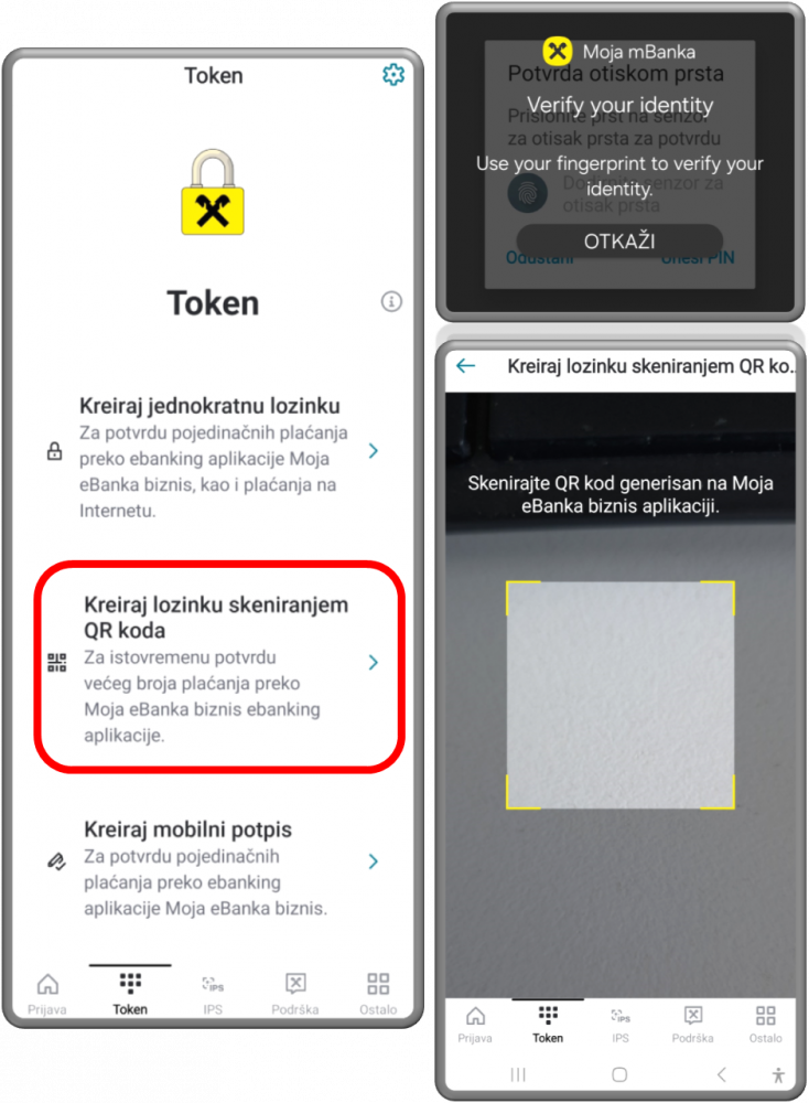 Kreiranje jednokratne lozinke, Mobilnog potpisa i lozinke skeniranjem ...