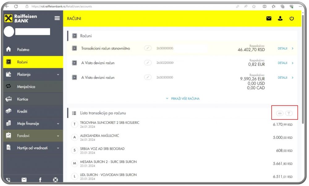 Promet po Tekućem računu i izvod po kreditnoj kartici/ Raiffeisen ...